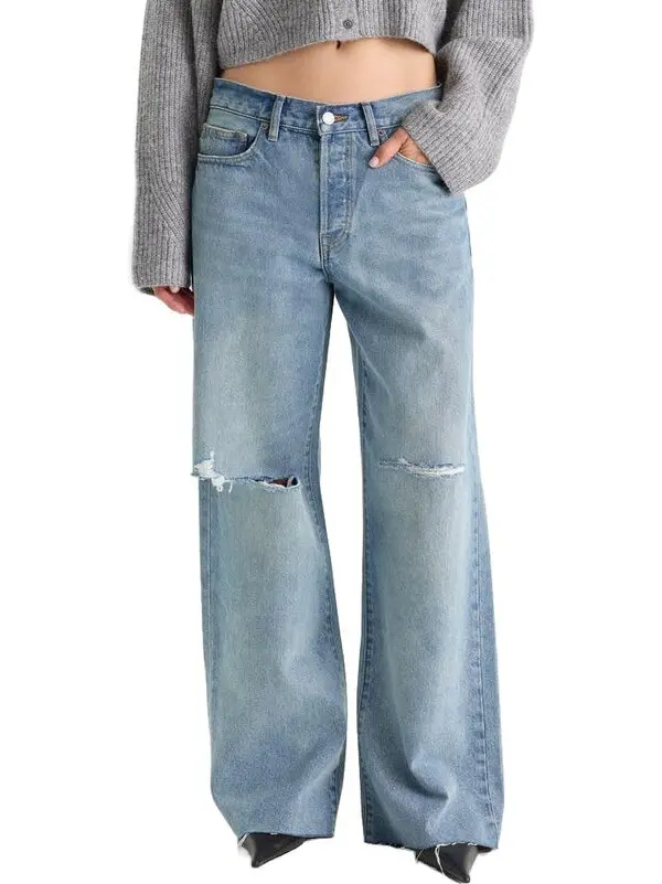 Good American Low Slung Ripped Wide Leg Baggy Jeans - Terra