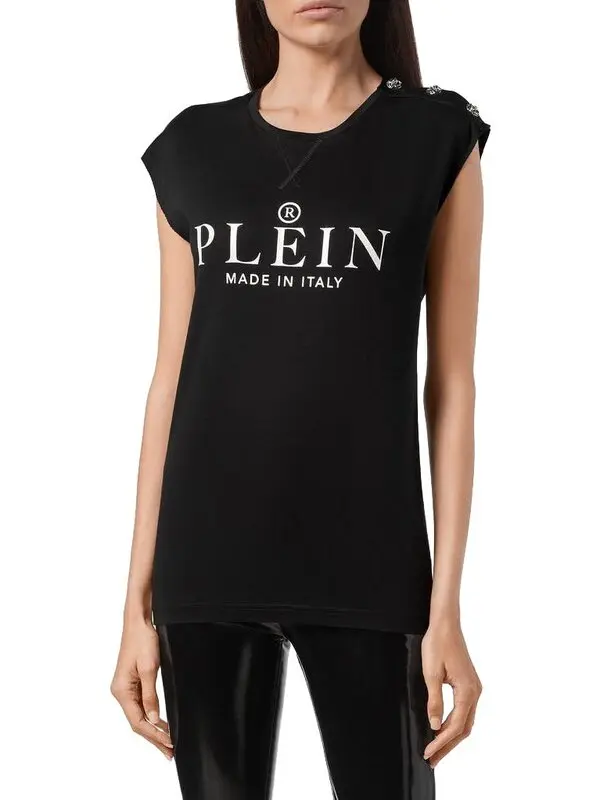 Philipp Plein T-shirt Round Neck Ss Iconic Plein - Black