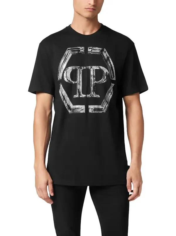 Philipp Plein T-shirt Round Neck Ss Strass Hexagon - Black