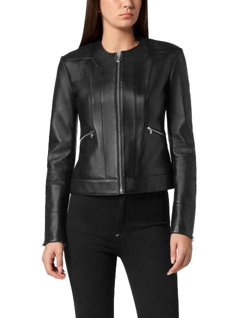 Philipp Plein Leather Biker Jacket Ls - Black