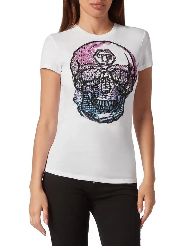 Philipp Plein T-shirt Round Neck Sexy Pure Fit Skull - White