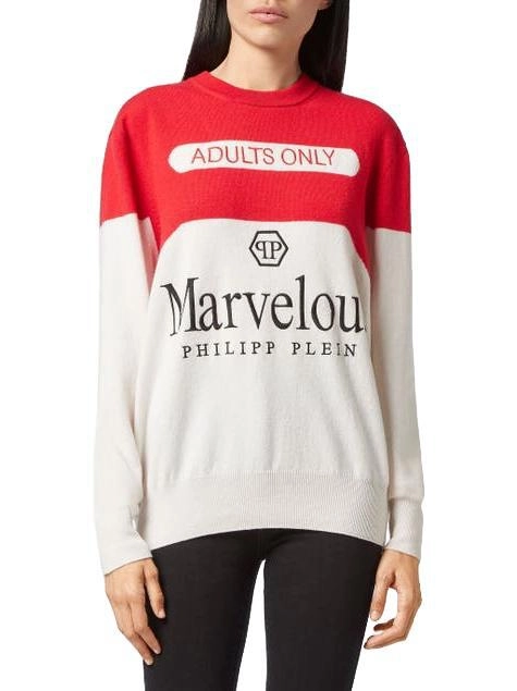 Philipp Plein Cashmere Pullover Round Neck Ls Marvelous - White/red