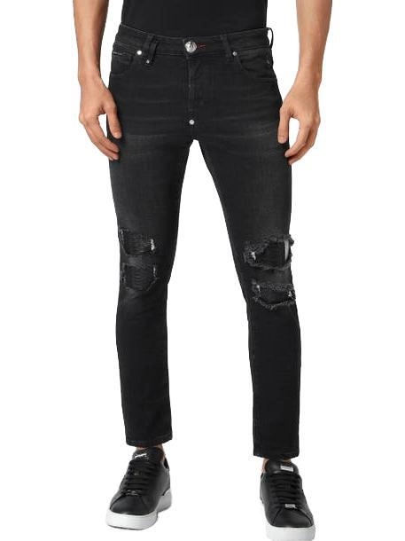 Philipp Plein Denim Trousers Skinny Fit With Python Inserts - Marblegrey