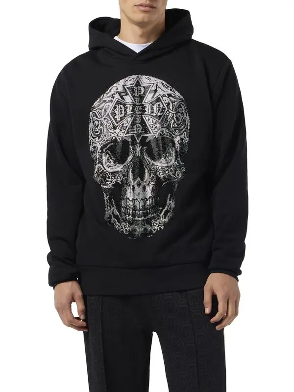 Philipp Plein Hoodie Sweatshirt Gothic Skull - Black