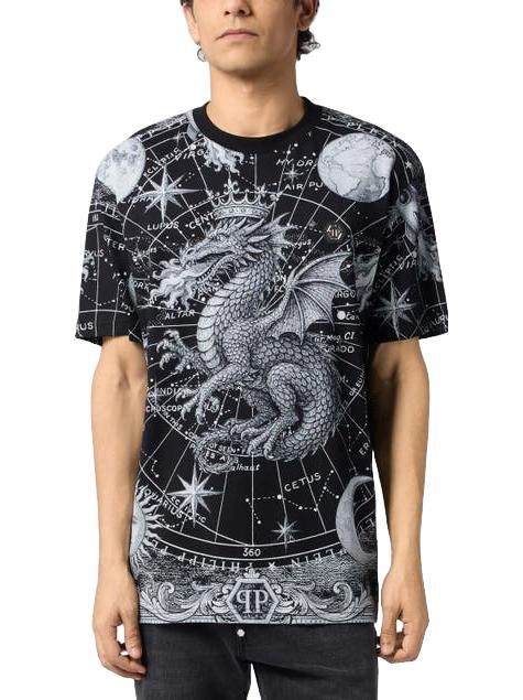 Philipp Plein Round Neck T-shirt All-over Zodiac - Black