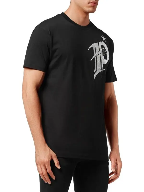 Philipp Plein T-shirt Round Neck Ss Gothic Plein With Crystals - Black