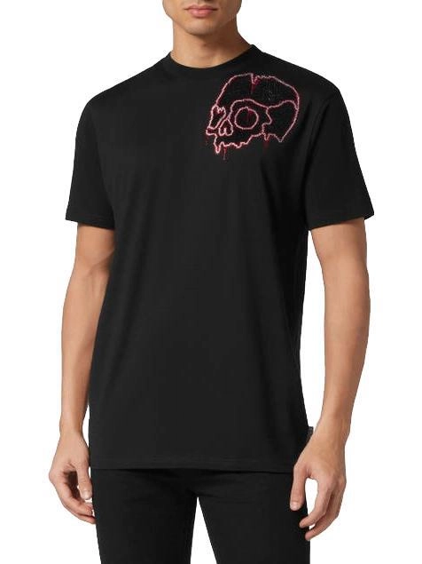 Philipp Plein T-shirt Round Neck Ss With Crystals Dripping Skull - Black