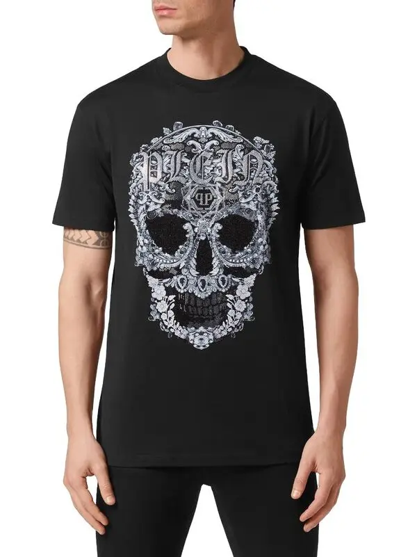 Philipp Plein T-shirt Round Neck Ss Baroque Skull - Black