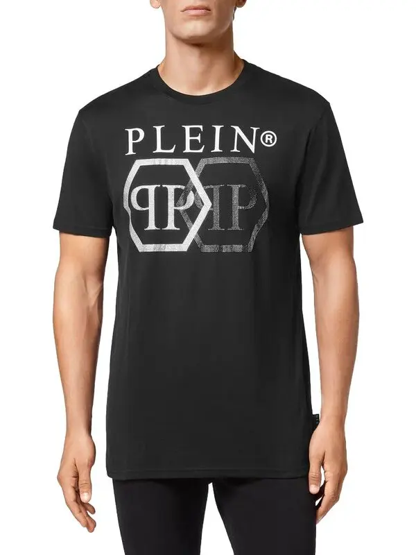Philipp Plein T-shirt Round Neck Ss Stones Hexagon - Black