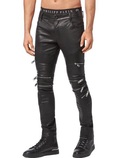 Philipp Plein Leather Biker Trousers - Black
