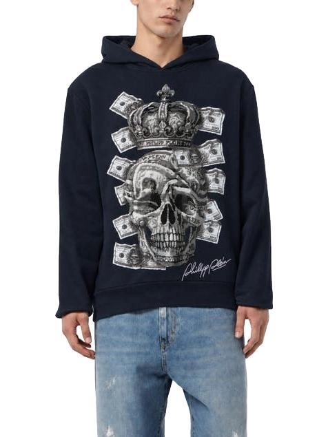 Philipp Plein Hoodie Dollar Skull Stones - Navy