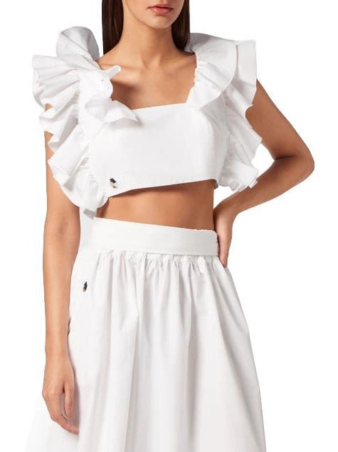 Philipp Plein Volant Cropped Top - White