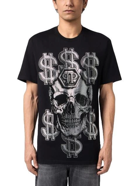 Philipp Plein Round Neck T-shirt Dollar Skull Stones - Ebony