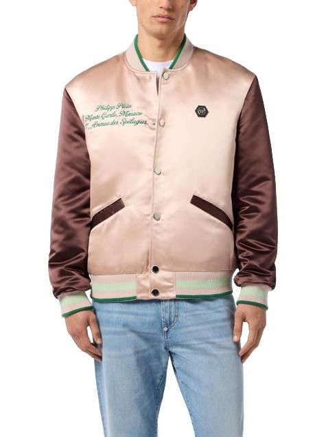 Philipp Plein Shiny Satin College Bomber Signature Monte Carlo - Beige
