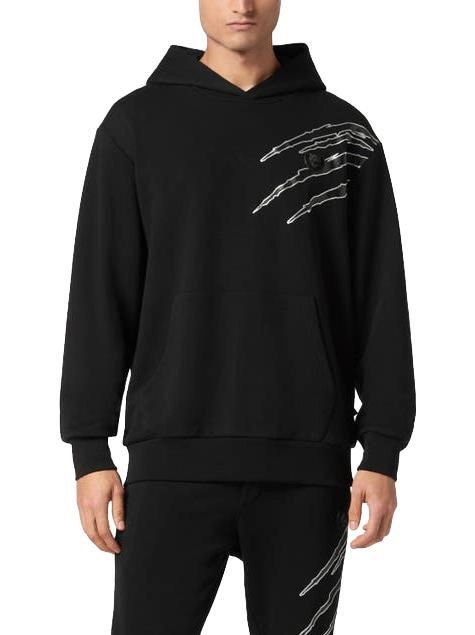 PLEIN SPORT Cotton Hoodie Sweatshirt Ls Lamina Scratch - Black/silver