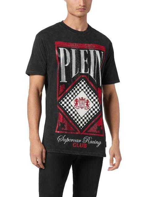 Philipp Plein Jersey T-shirt Round Neck Ss Stones Racing Club - Black/red