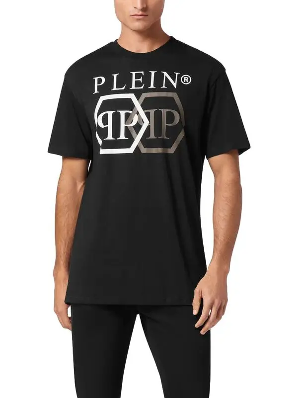 Philipp Plein T-shirt Round Neck Ss Stones Hexagon - Black