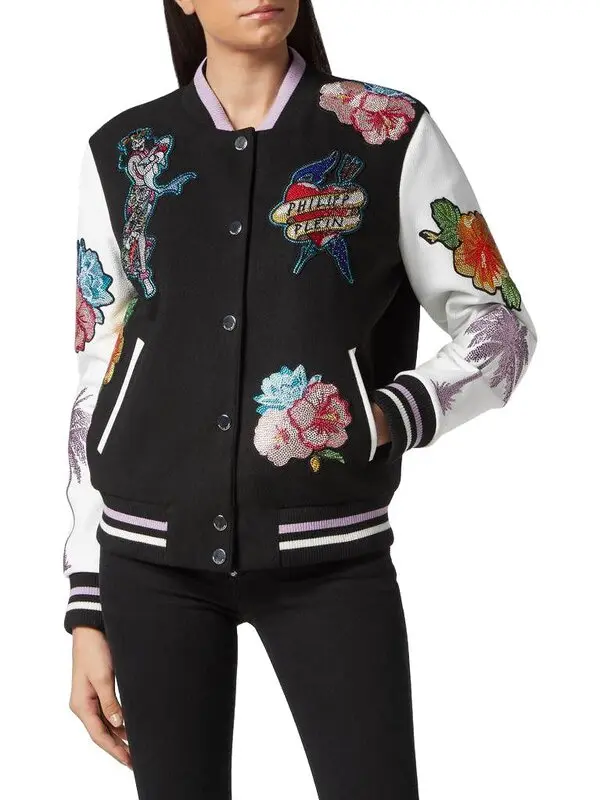 Philipp Plein Leather Bomber Hawaii - Black