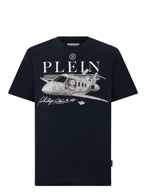 Philipp Plein Round Neck T-shirt Teddy Plane Stones - Navy