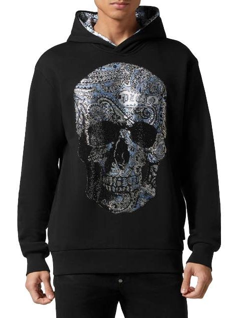 Philipp Plein Hoodie Sweatshirt Paisley Strass - Black/lightblue