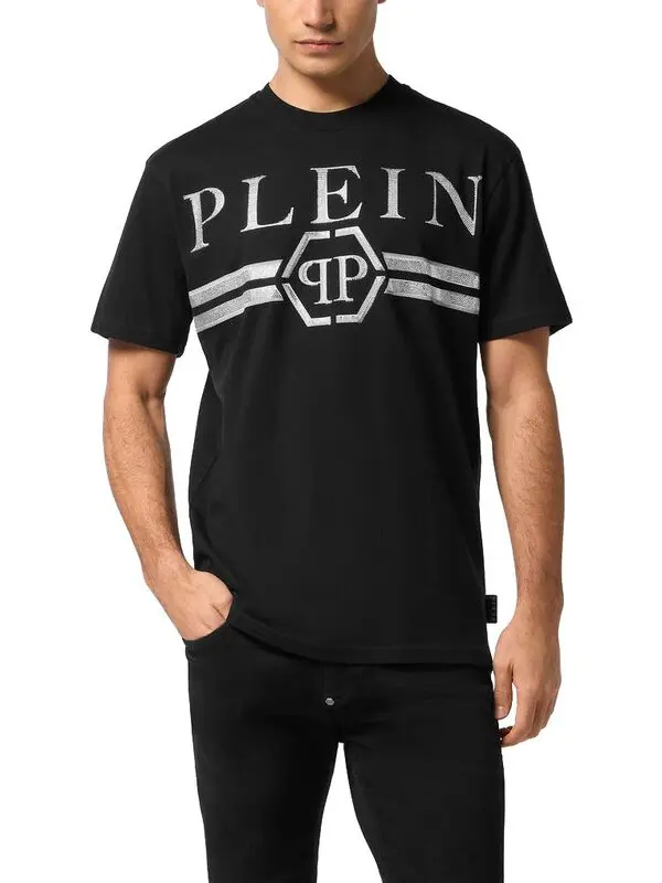 Philipp Plein Round Neck T-shirt Full Of Stones Stripes - Black