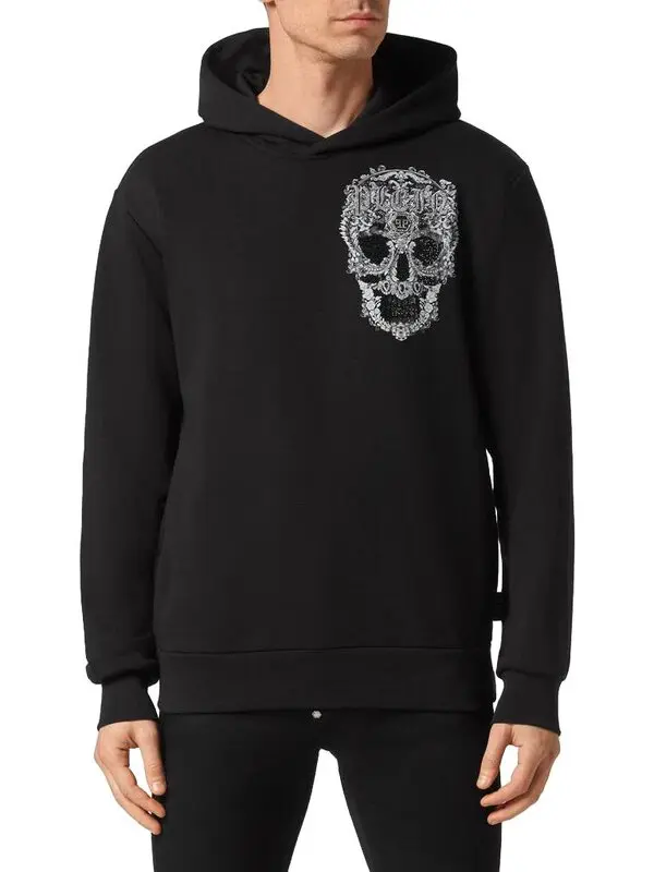 Philipp Plein Hoodie Sweatshirt Baroque Skull - Black