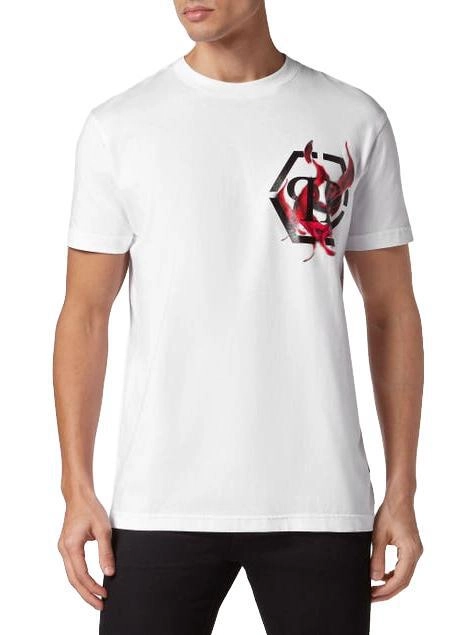 Philipp Plein T-shirt Round Neck Ss Flame Logos - White