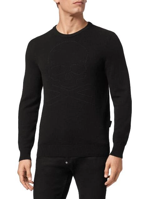 Philipp Plein Cashmere Pullover Round Neck Ls Skull And Plein - Black