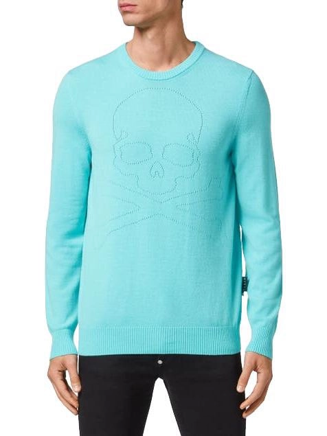 Philipp Plein Cashmere Pullover Round Neck Ls Skull And Plein - Lightblue