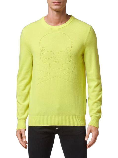 Philipp Plein Cashmere Pullover Round Neck Ls Skull And Plein - Yellow