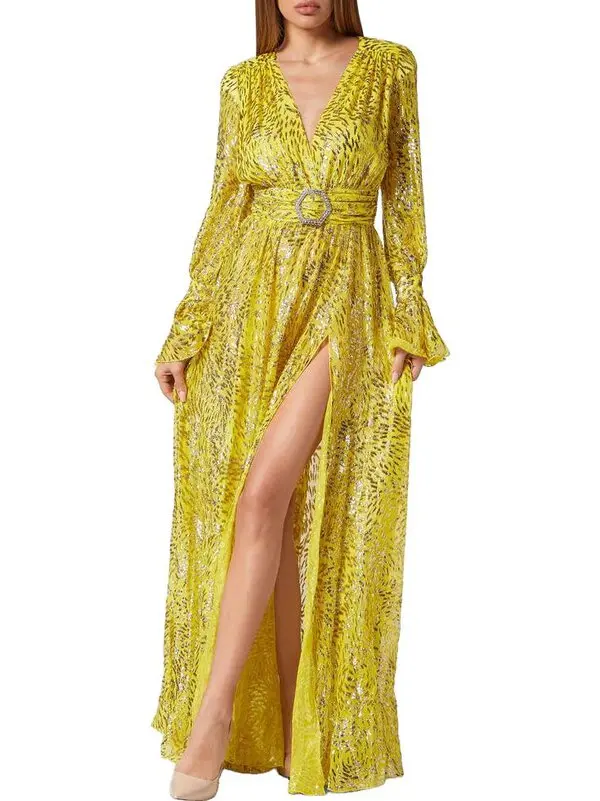 Philipp Plein Gold Lurex Long Dress - Yellowfluo