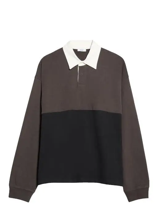 AGOLDE Oversize Colorblock Long Sleeve Rugby Polo - Forge/black/brown