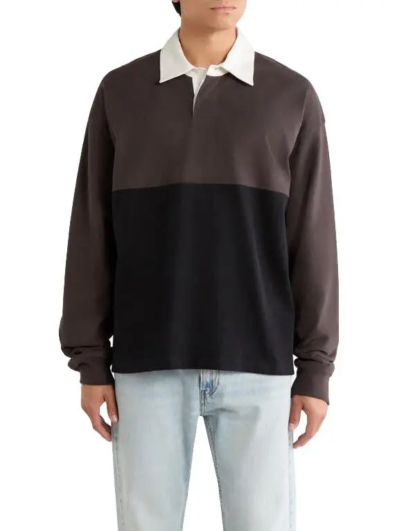 AGOLDE Oversize Colorblock Long Sleeve Rugby Polo - Forge/black/brown