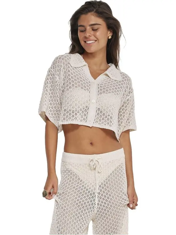 BEACH LIFE BY GOTTEX Anna Two Crochet Collared Beach Top - Beige