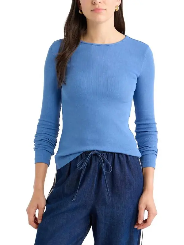 Caslon Rib Crewneck Long Sleeve Top - Blue Glory