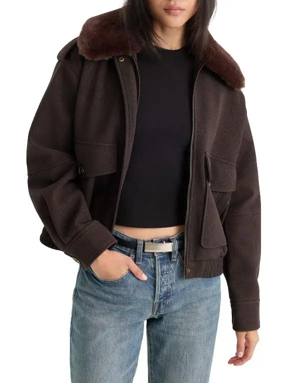 Good American Better Than Leather Faux Leather Bomber Jacket - Espresso