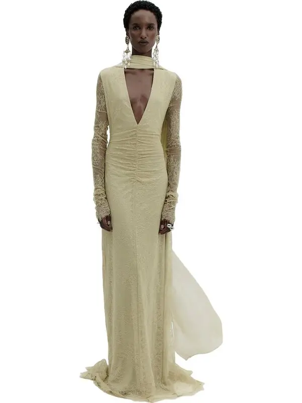 DE LA VALI Mica Fine Lace Maxi Dress - Olive