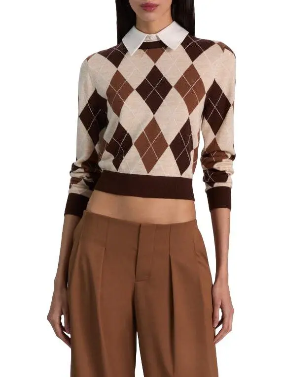 Alice + Olivia Grace Shrunken Houndstooth Sweater - Camel/multi
