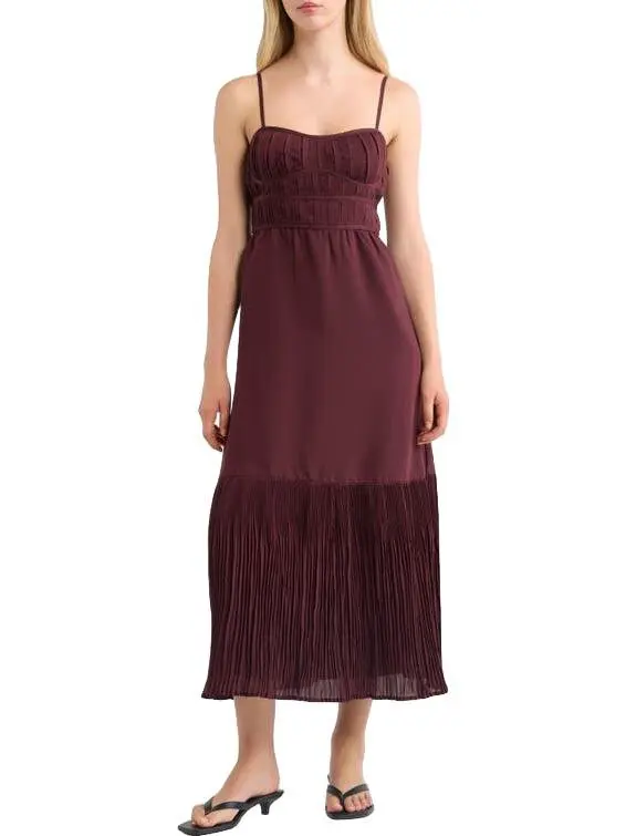Moon River Pleated Sleeveless Maxi Dress - Wine