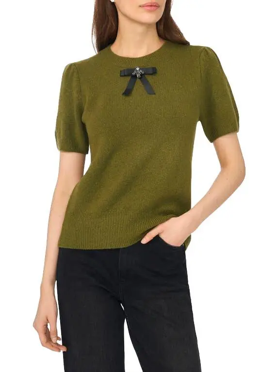 CECE DUPRAZ Bow Short Sleeve Crewneck Sweater - Capulet Olive