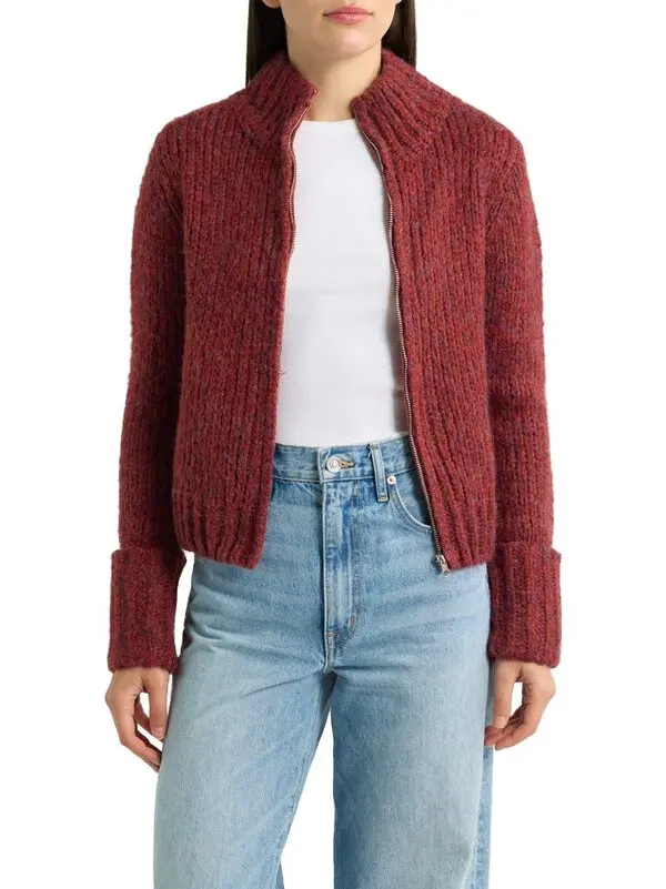 24COLOURS Front Zip Cardigan - Bordeaux
