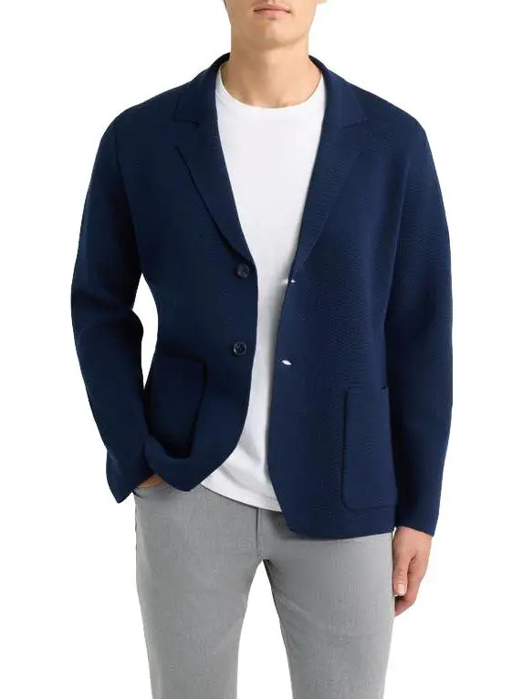 Nordstrom Navy Merino Wool Blend Sweater Knit Blazer - Navy Iris