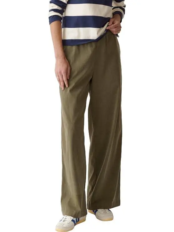 Marine Layer Allison Pull-on Wide Leg Side Stripe Pants - Olive