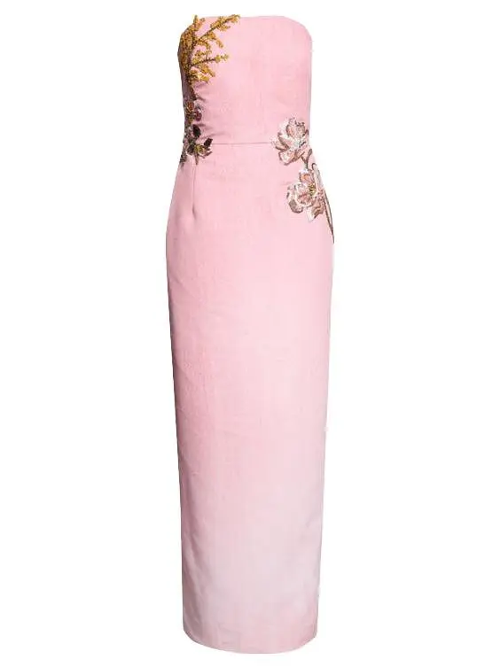 Oscar De La Renta Strapless Faille Column Gown - Blush