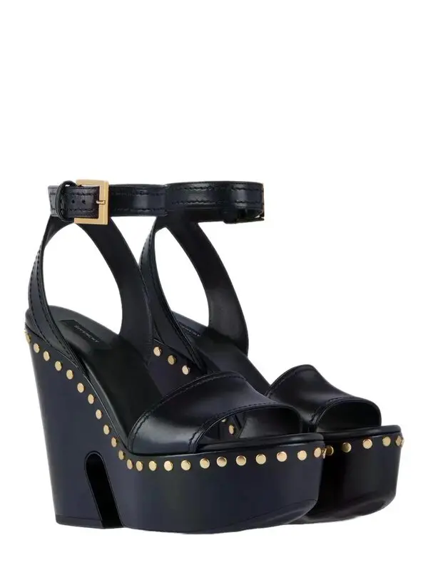 Givenchy Clog Platform Sandals In Leather With Studs Detail - Black