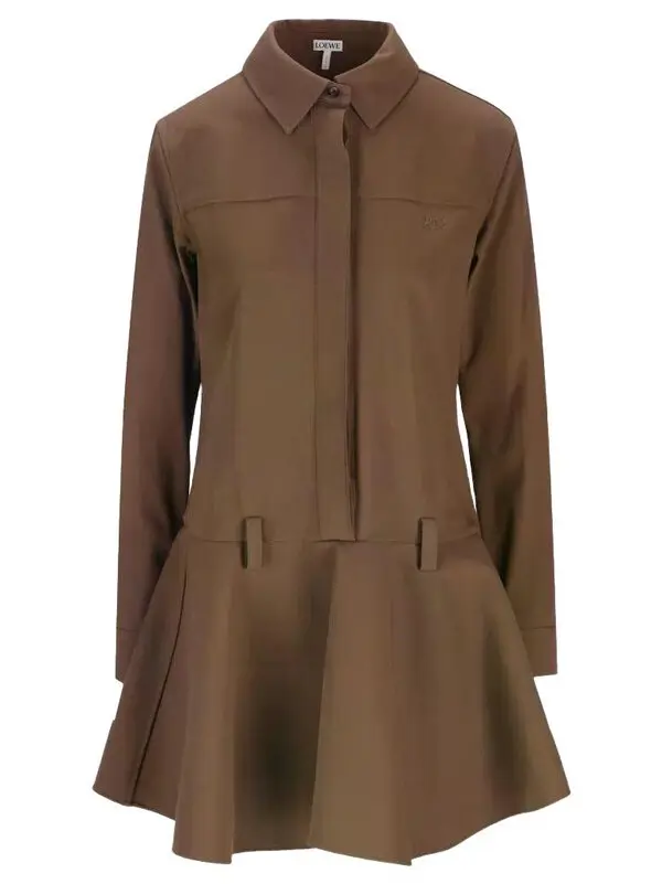 Loewe Anagram-embroidered Flared Shirt Dress - Brown