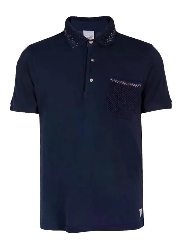 BOB Crochet-trim Chest-pocket Polo Shirt - Blue