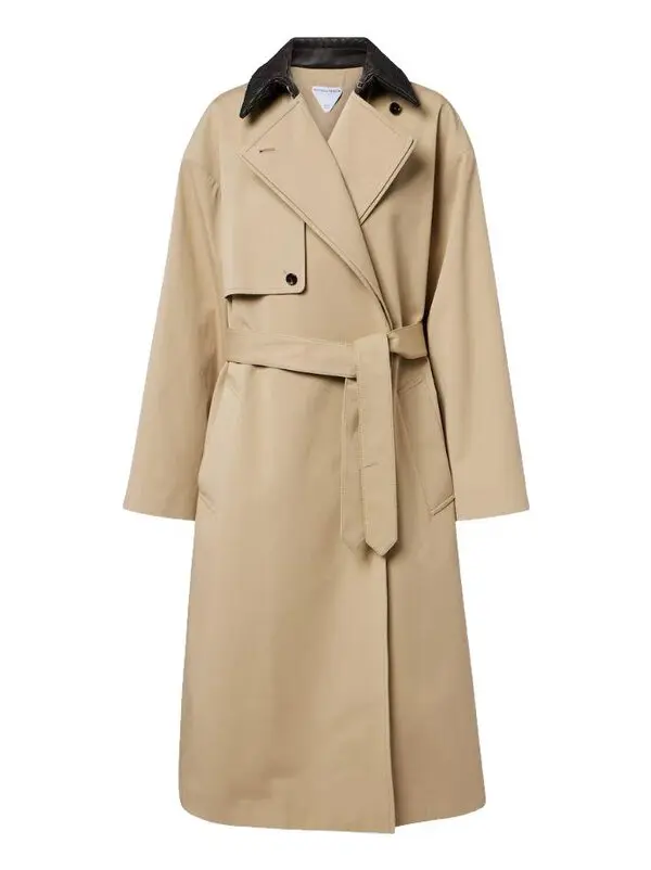 Bottega Veneta Leather-trimmed Cotton Trench Coat - Beige