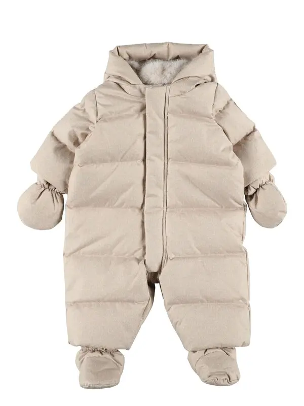 Bonpoint Tagonfly Mini Baby Snowsuit With Fur-lined Hood - Heather Beige