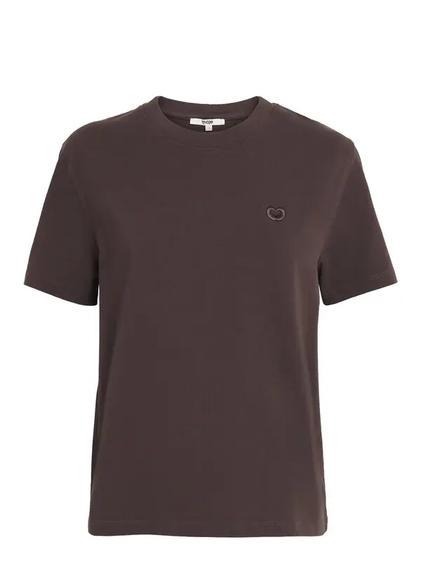 Maje Cotton Embroidered-logo T-shirt - Brown